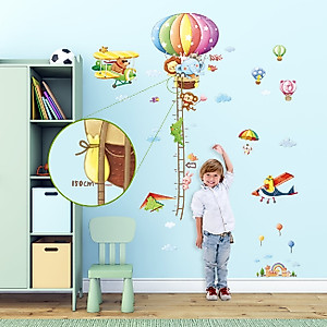 DECOWALL DA-1606N1506C Animal Hot Air Balloon Height Growth Chart and Biplanes Kids Wall Stickers Wall Decals Peel and Stick Removable Wall Stickers for Kids Nursery Bedroom Living Room d?cor
