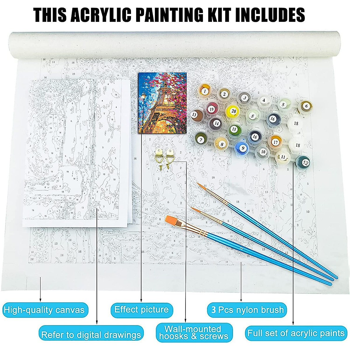 cupmod Paint by Number for Adults, 4 Pieces Paint by Numbers for Adults Beginner Drawing Paintwork with Paintbrushes Cityscape Paint Canvas Oil Painting 12X16inch