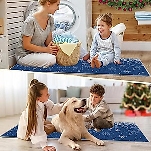 Christmas Kitchen Rugs and Mats Set of 2, Non-Slip Blue Snowflake Rugs Kitchen Mats Snowflake Doormat for Winter Holiday Kitchen Decorations Washable Runner for Xmas Home Decor (17"x47"+16"x24")