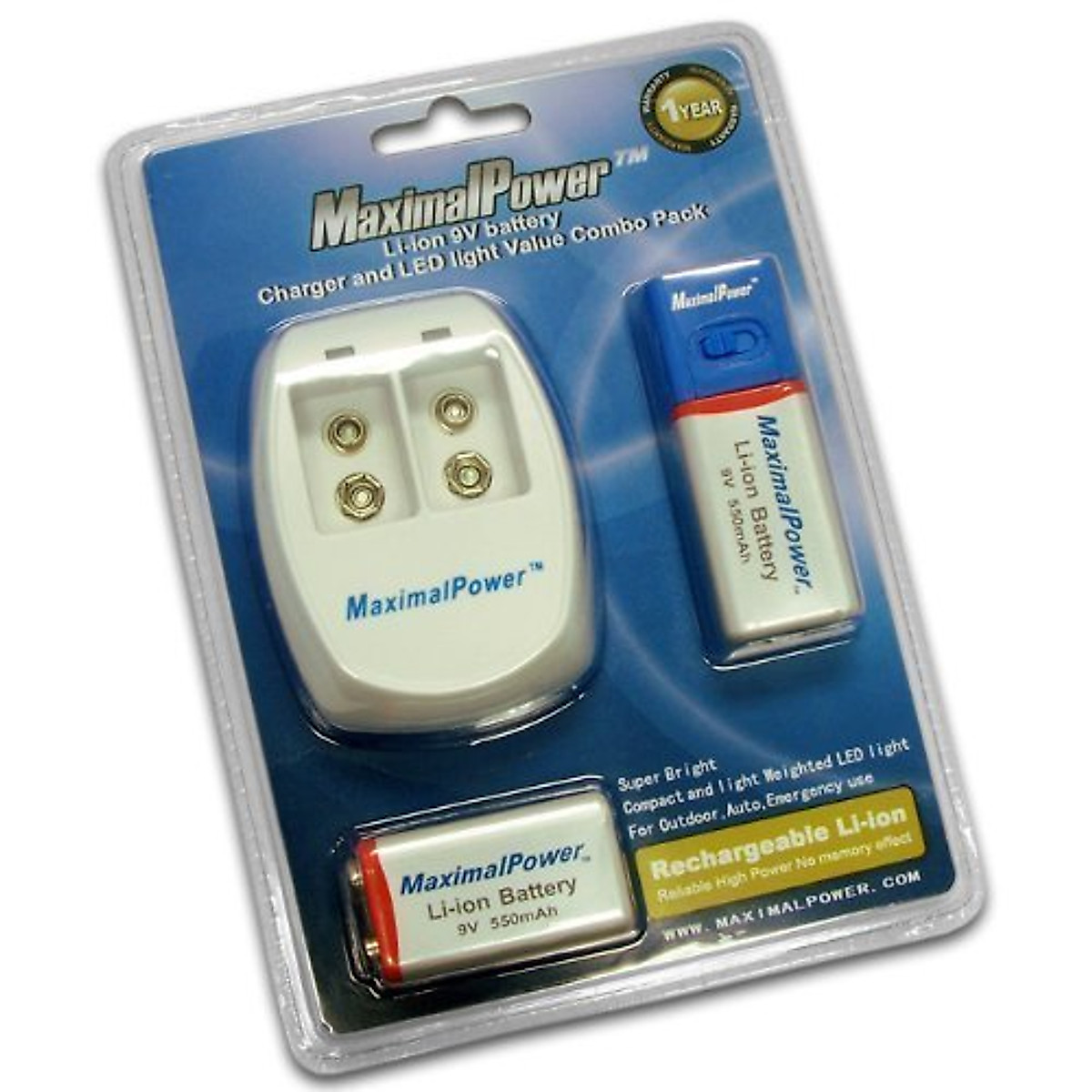 Maximal Power Combo 9V MaximalPower 9V Battery and Charger Pack of 2 9V li-ion Rechargebale Batteries