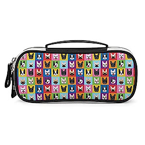 French Bulldog Faces Printed Pencil Case Bag Stationery Pouch with Handle Portable Makeup Bag Desk Organizer