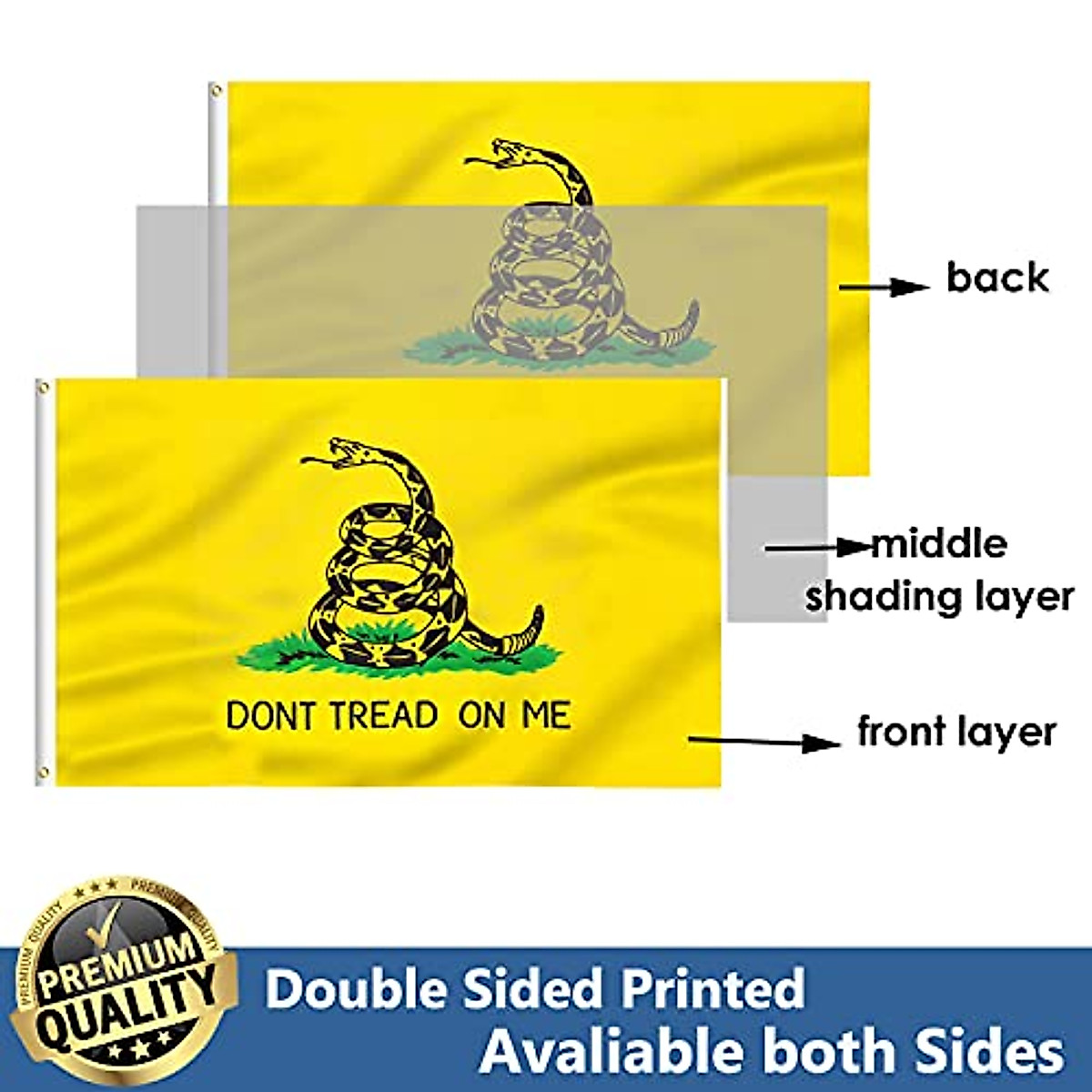 Dont Tread on Me Gadsden Double Sided Flag 3x5 Outdoor Heavy Duty Don't Tread Flags Banner with 2 Brass Grommets
