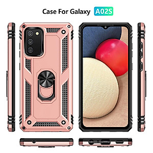 SKTGSLAMY for Galaxy A02S Phone Case,Galaxy A02S Case with Screen Protector,[Military Grade] 16ft. Drop Tested Cover with Magnetic Kickstand Car Mount Protective Case for Samsung A02S, Rose Gold