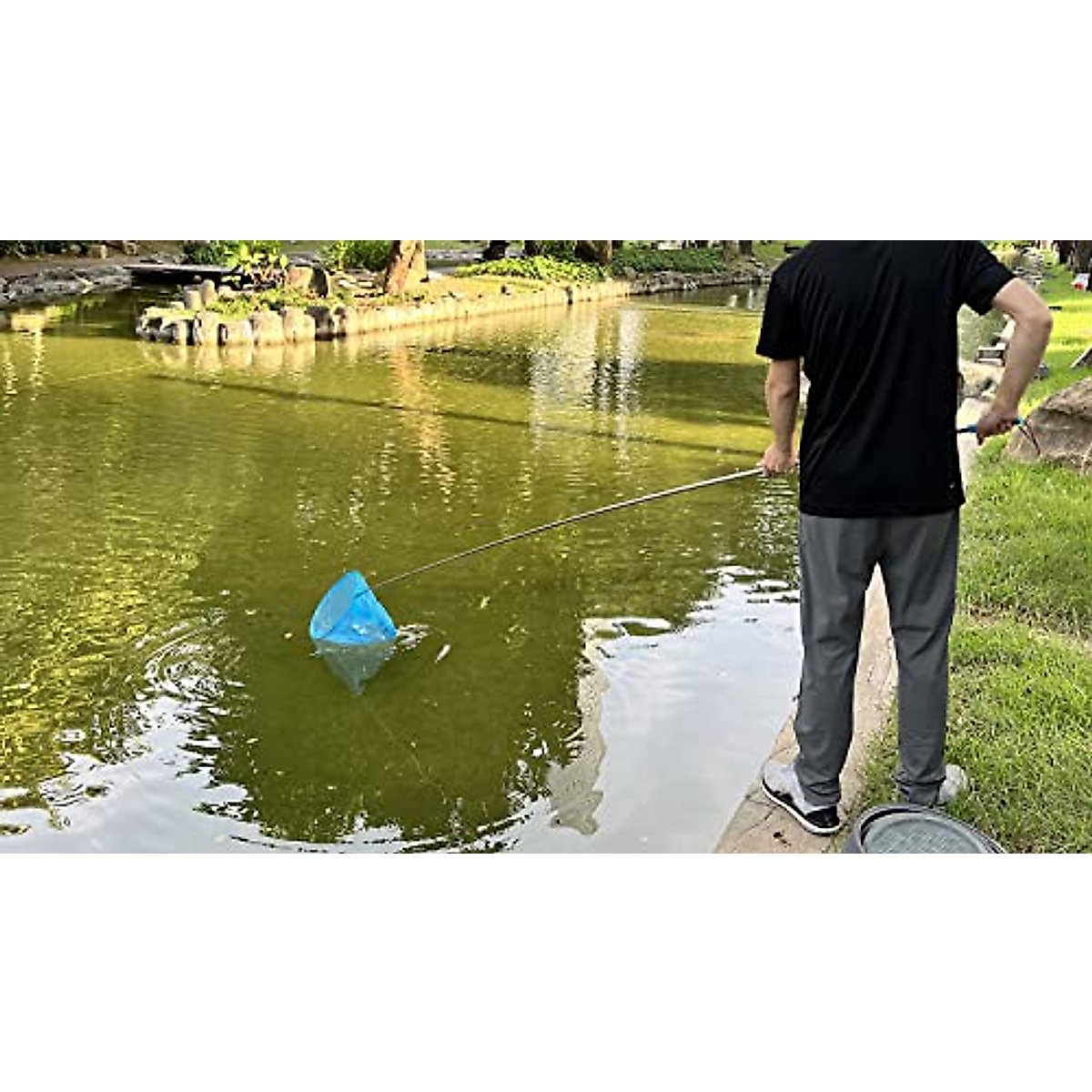 Pool Skimmer Net with Adjustable 106 Inches Lightweight Telescopic Pole Leaf Skimmer Mesh Rake Net for Spa Pond Swimming Pool, Pool Cleaner Supplies,Detachable net and hooks Great choice for gifts