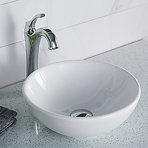 KRAUS Elavo Round Vessel White Porcelain Ceramic Bathroom Sink, 14 inch KCV-341