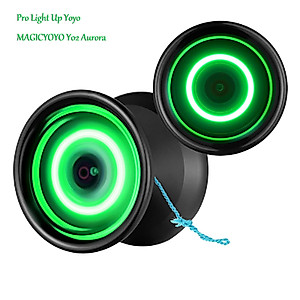 Light Up Yoyo with Extra Battery, MAGICYOYO Y02 Aurora Professional Unresponsive Yoyo with Yoyo Glove, Yoyo Bag, 12 Yoyo Strings - Green Light
