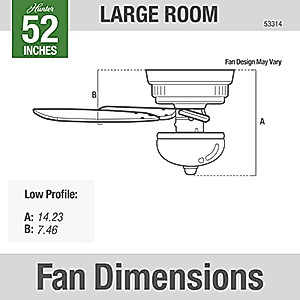 Hunter Fan Company, 53314, 52 inch Newsome Premier Bronze Low Profile Ceiling Fan with LED Light Kit and Pull Chain