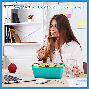 Tessco 6 Pcs Large Salad Container for Lunch 68 oz Salad Bowls Stackable Lunch Box Containers with 5 Compartment and Sauce Cups for Adults Meal Snack Food Dressing Fruit, Pink Green Blue