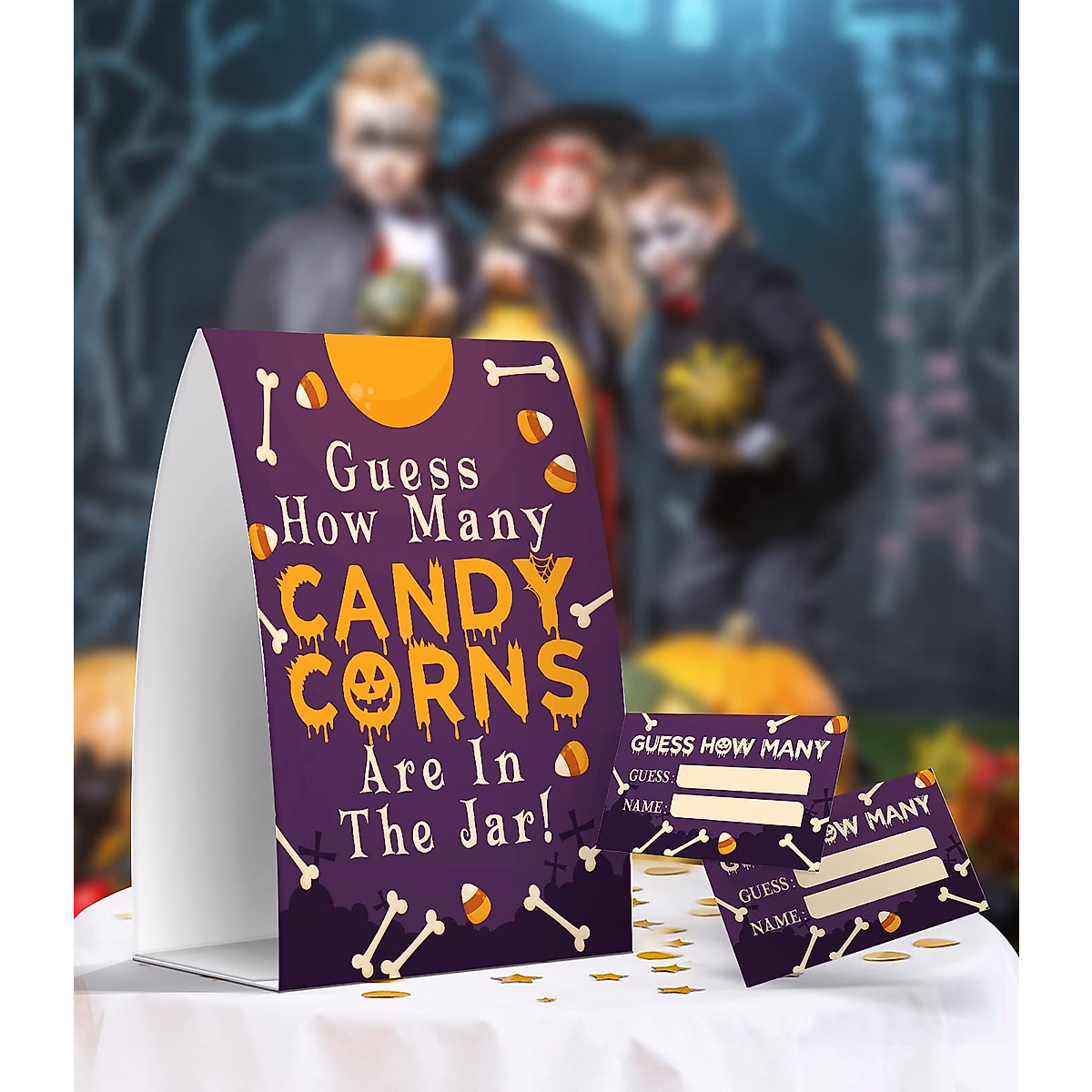Guess How Many Candy/Corns Are In The Jar - Candy Guessing Game, Halloween Party Gamems, 1 Sign and 50 Game Cards, Baby Shower, Birthday Party -G001