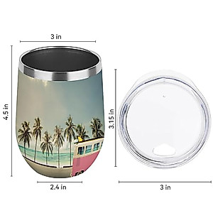 silichee 12 Oz Stainless Steel Tumbler Cups Water Bottle with Lid Vintage Car in the Beach Surfboard Roof Insulated Tumblers Vacuum Coffee Mugs for Hot and Cold Coffee,Wine,Drinks