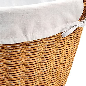 Rattan Laundry Basket with Handles and White Cotton Removable Lining, Natural