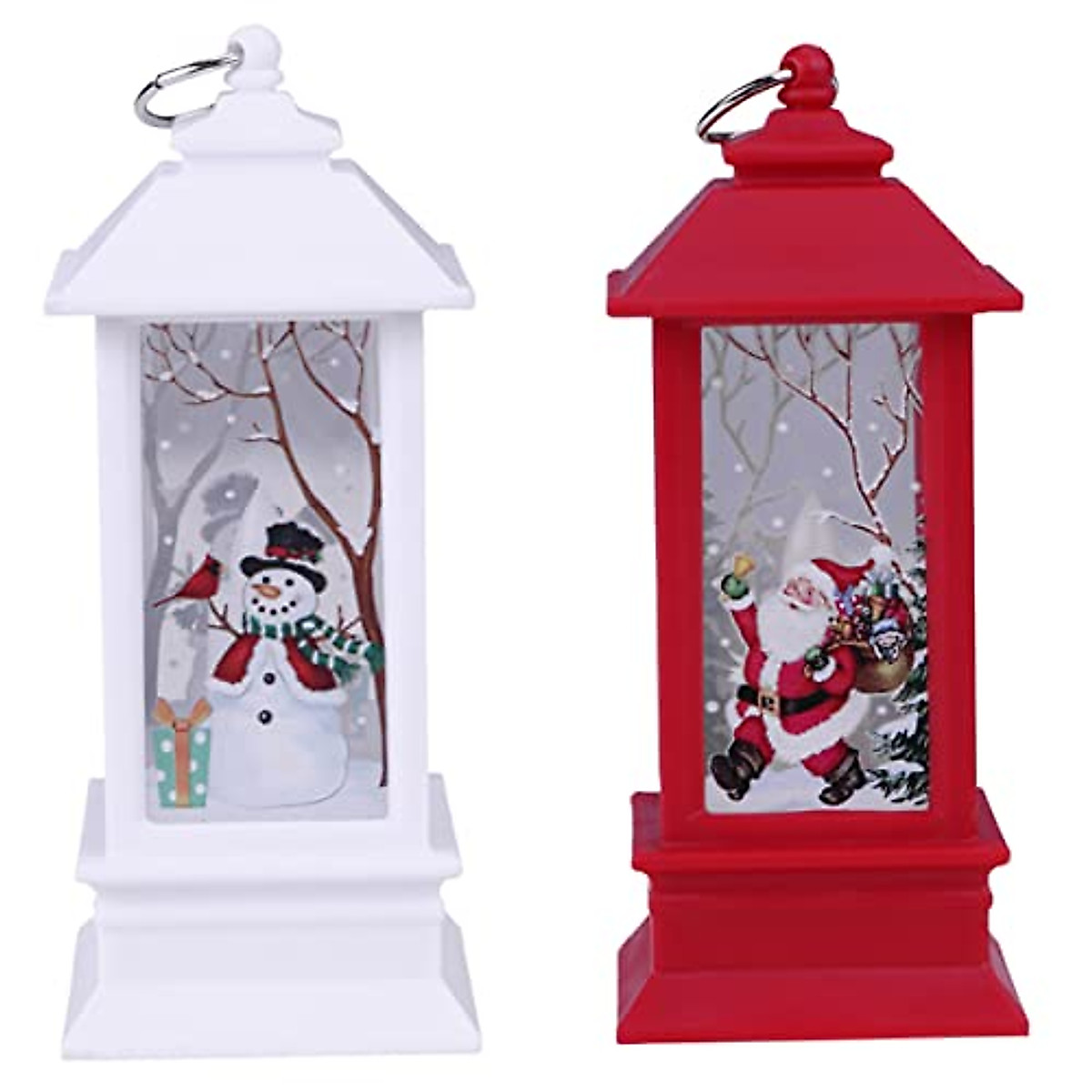 NOLITOY 2pcs Christmas Flame Lights Christmas Decorative Lantern Santa Snow Globe Lantern LED Christmas Lantern Table Top Decor Small Telephone Booth Lamp Snowball Christmas Plastic