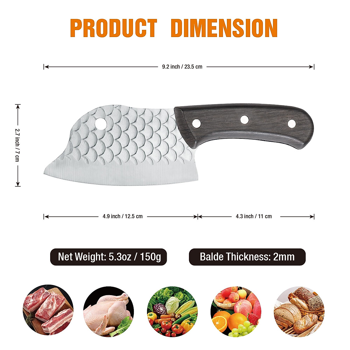 TJ POP Small Vegetable Cleaver Knife, Lightweight Chopping Knife for Women, Cute dolphin shape Full-tang Meat Cleaver with 30Cr13 Steel Blade Thickness 2 mm, Fish shape series HP01001