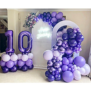 Number 10 Purple Balloons 40 Inch Giant Purple 10 Number Foil Helium Balloons for 10th Purple Birthday Party Supplies 10th Anniversary Events Decorations