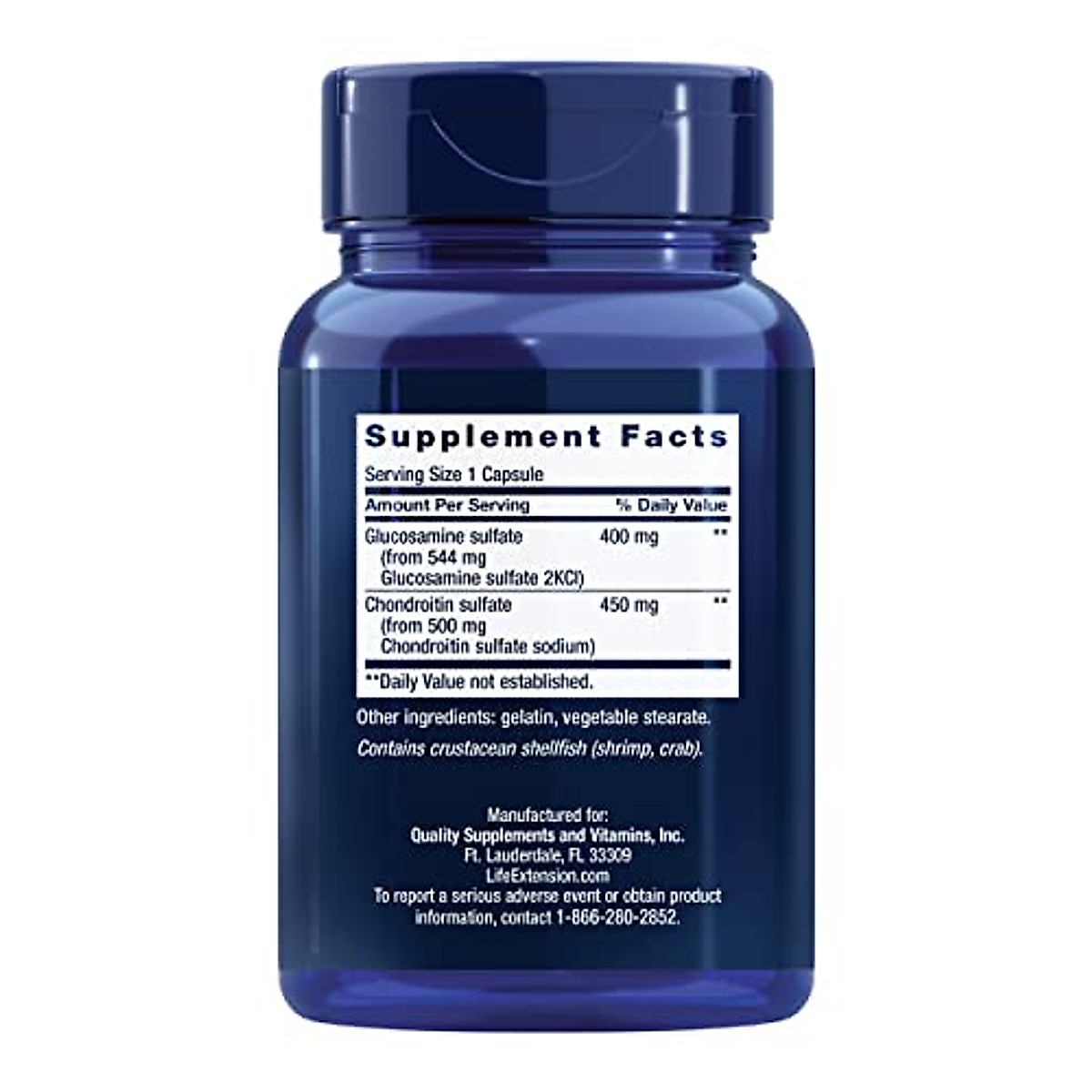 Life Extension Glucosamine / Chondroitin Capsules - Joint Health Supplement Pills - Advanced Formula for Healthy Cartilage, Knee Support & Joints Strength - Gluten Free, Non-GMO - 100 Capsules