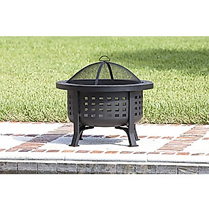 Fire Sense 62240 Fire Pit Alpina Slate Top Wood Burning Lightweight Portable Outdoor Firepit Backyard Fireplace for Camping Bonfire Included Screen Lift Tool & Cooking Grate - Round - 24"