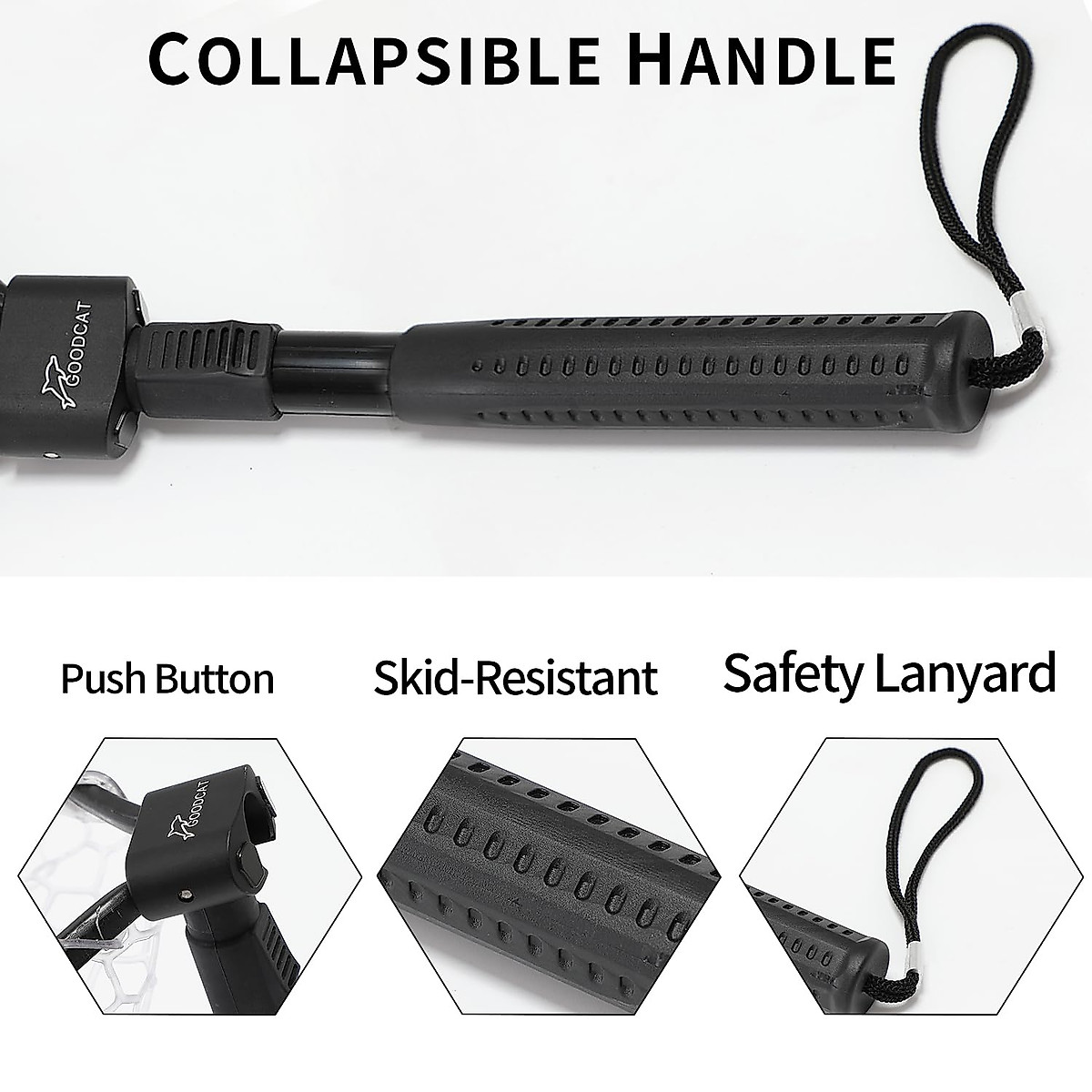 GOODCAT Fly Fishing Net, Bass Trout Landing Net, Folding Fishing Nets Fresh Water, Safe Fish Catching or Releasing, Fly Fishing net Magnetic Release (A:Square-Extend Length:24.6")