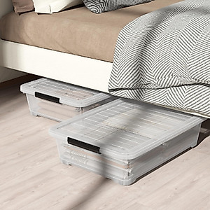 Afromy 3 Pack 20 Qt Wheeled Latching Storage Box, Stackable Underbed Bin with Latch Lid, Clear