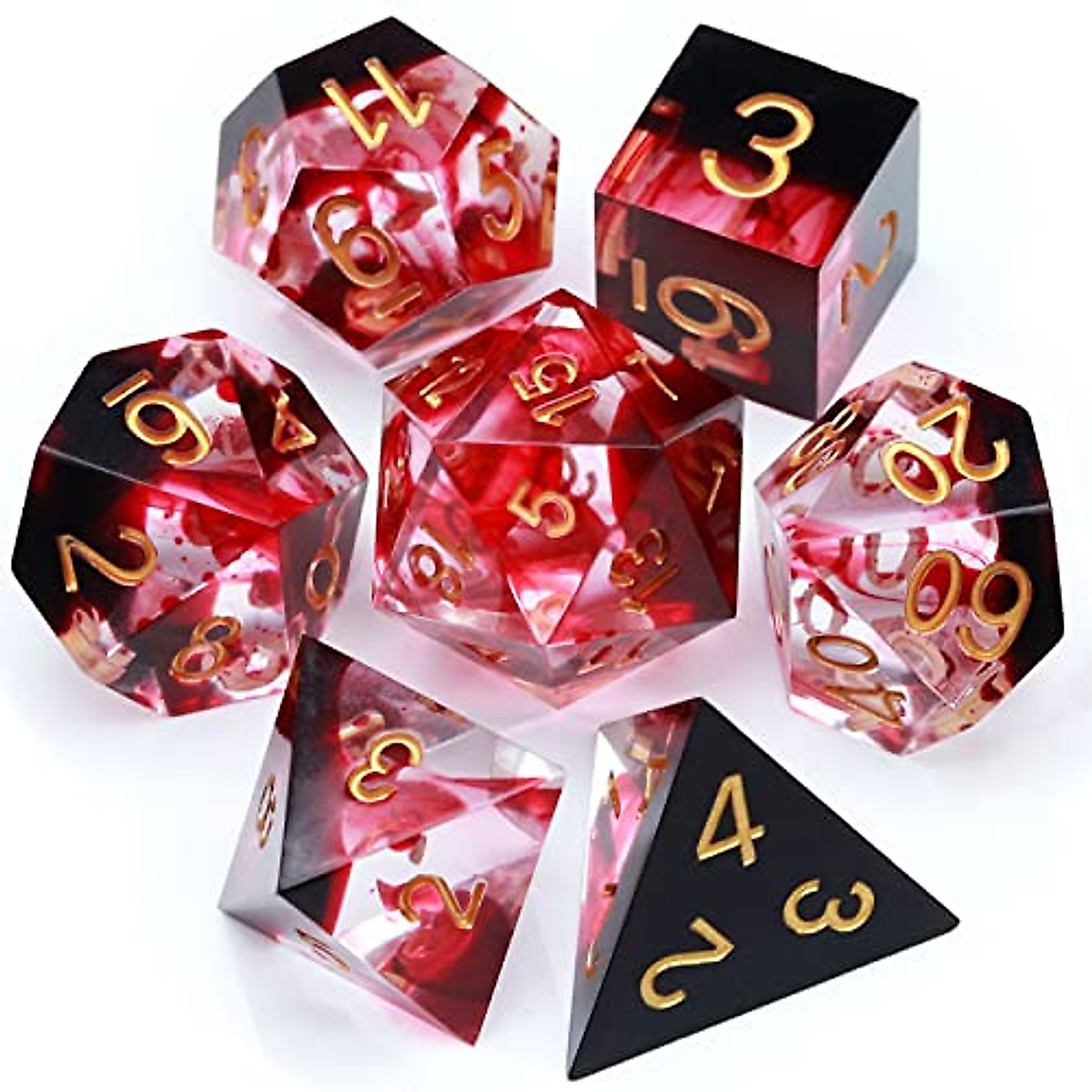 Haxtec Sharp Edge DND Dice Set Red Blood Swirls Resin Dice D&D Dice for RPG Role Playing Games Dungeons and Dragons Gift