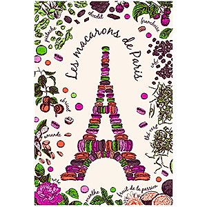 Torchons & Bouchons, Les Macarons de Paris (Eiffel Tower) Printed Kitchen / Tea Towel, 19" x 28", 100% Cotton, Made in France