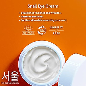 Korean Skin Care Snail Eye Cream - 97.5% Snail Mucin Korean Beauty Skincare Anti Aging Under Eye Cream With Cica Centella Asiatica - Extremely Effective Anti Wrinkle Eye Treatment Cream 0.5oz