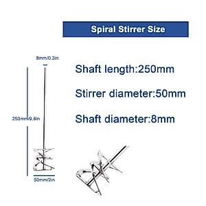 ONiLAB 18204526 316L Stainless Steel Spiral Stirrer, 50mm Stirrer Diameter, 8 mm Shaft Diameter, 250 mm Shaft Length