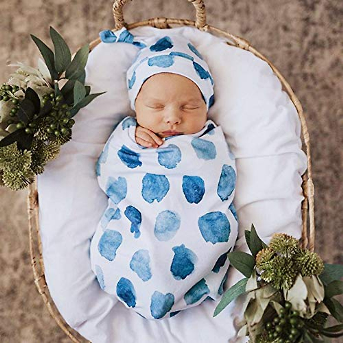 KAIXIN Swaddle Sack; Baby Cocoon Swaddle Wrap; Newborn Sage Swaddle with Matching Top Knot Hat ; Sleep Sack - Newborn Photography Prop (Blue)