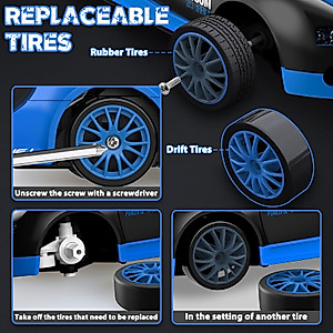 YUAN PLAN RC Drift Car, 1:24 Remote Control Blue High Speed Race Drifting Cars, 2.4GHz 4WD Electric Sport Racing Hobby Toy Car with Headlight and Double Batteries for Boys and Girls Adults