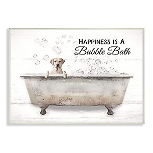 Stupell Industries Happiness Is A Bubble Bath Dog In Tub Word Design, 10 x 15