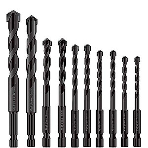 10pcs Black Concrete Drill Bit Set, Mgtgbao Tile Drill Bits Carbide Tip for Glass, Brick, Tile, Concrete, Plastic,Ceramic and Wood with Size 4mm,5mm,6mm,8mm,8mm,10mm,12mm