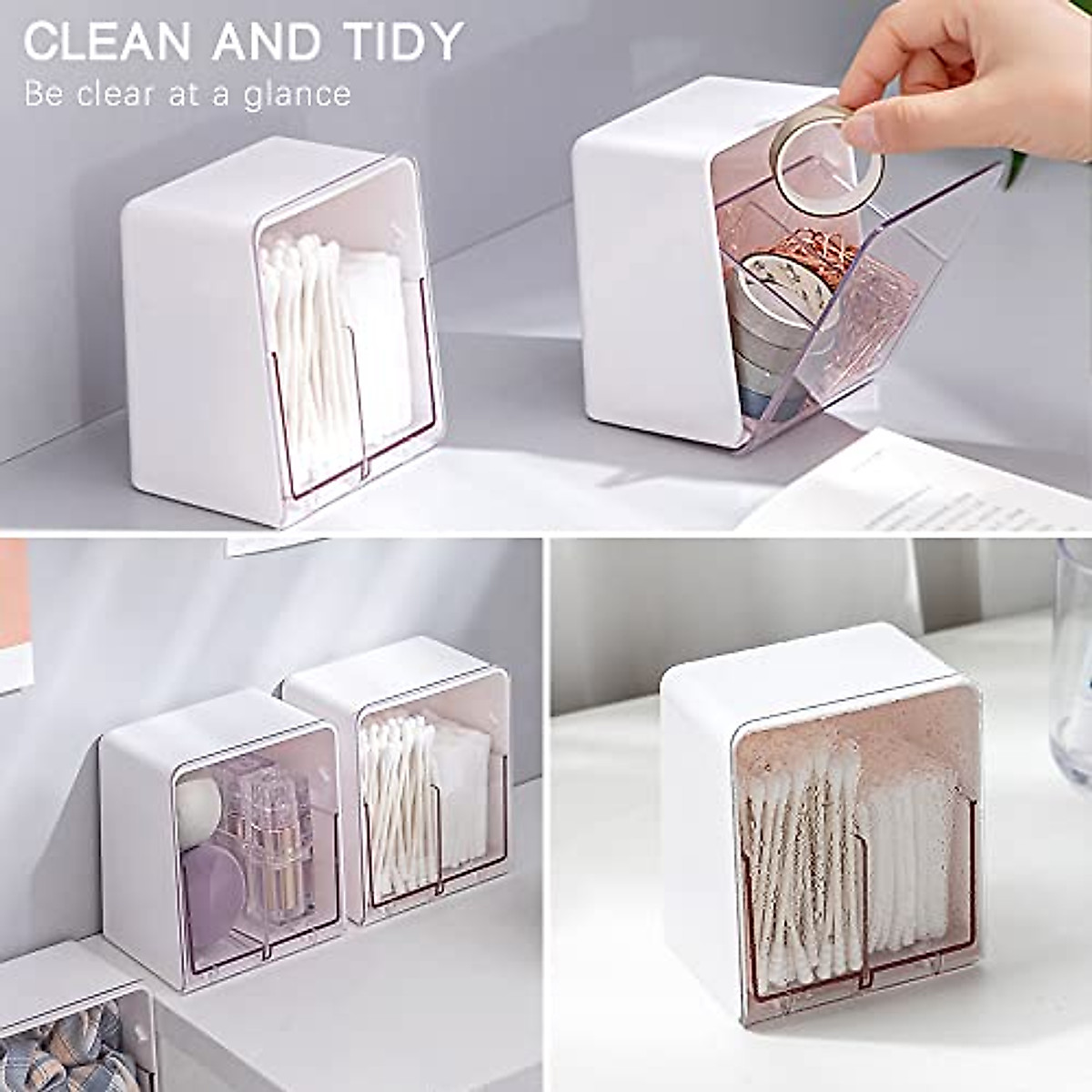 Leadiy Qtip Holder Cotton Pads Organizer, Cotton Ball Holder for Bathroom Canisters, Q Tip Storage Organizer with Clear Lid Bathroom Container Box 2 Sections Storage