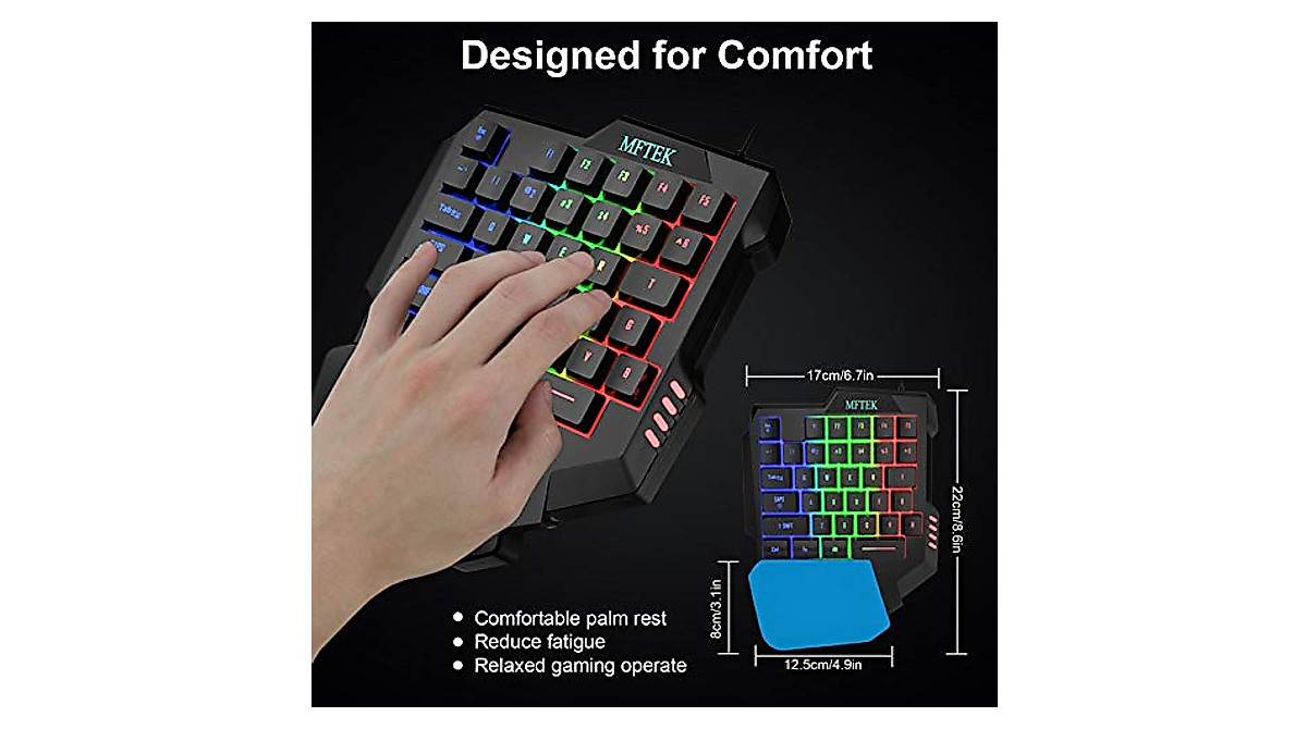 MFTEK One Hand Gaming Keyboard and Mouse Combo, RGB Rainbow Backlit One ...