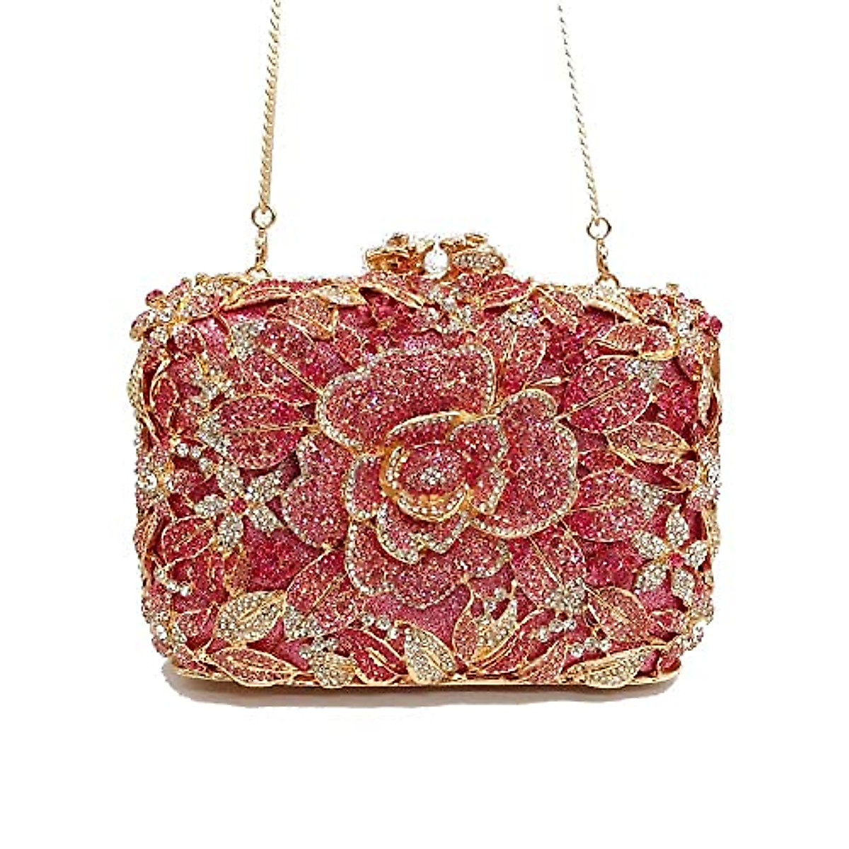 DEBIMY Elegant Flower Evening Clutch Bag Wedding Party Rhinestone Evening Bags for Women Cocktail Party Handbag Purse Pink