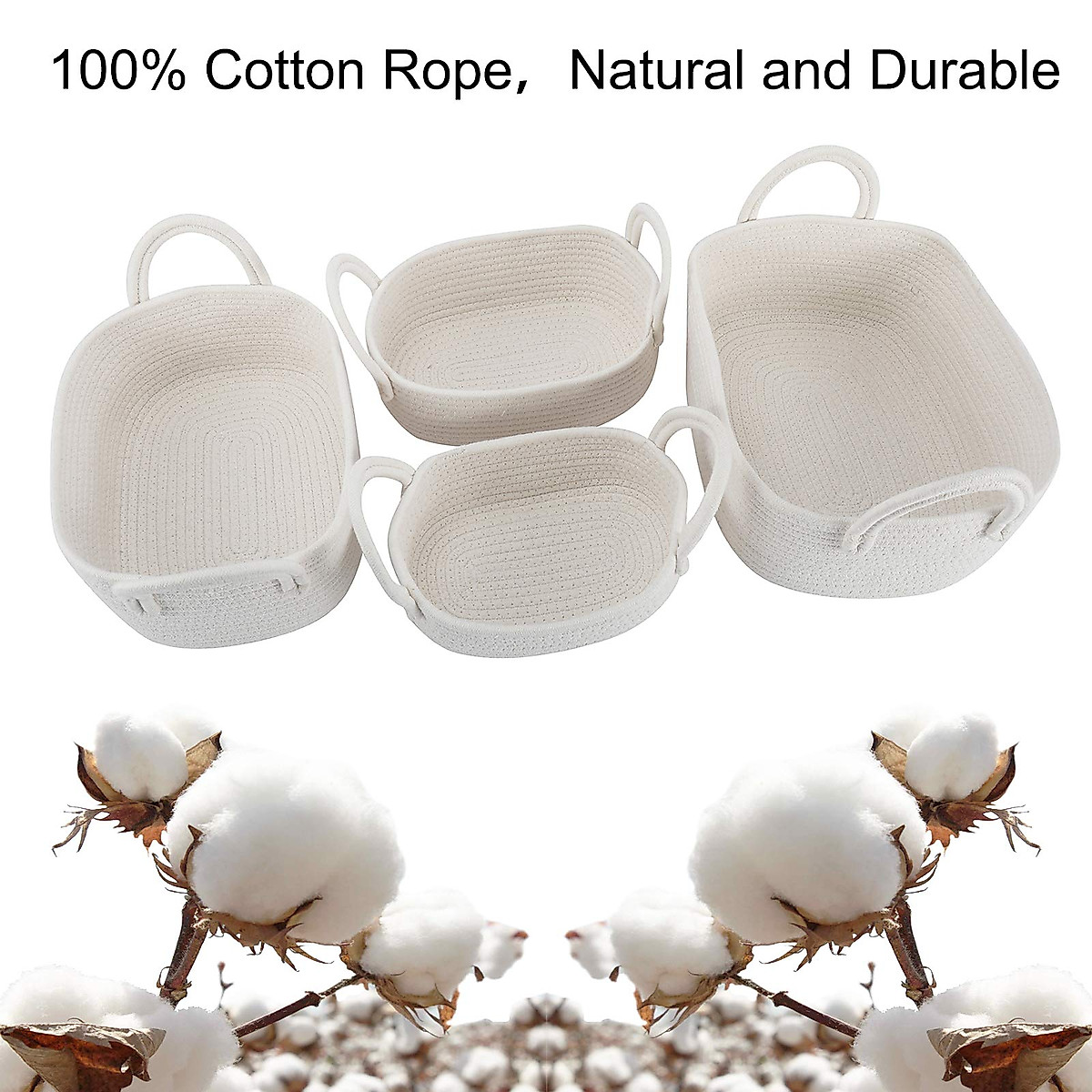 Patioer Storage Baskets Set of 4 - Woven Basket Cotton Rope Bin, Small White Basket Organizer for Baby Nursery Laundry Kid's Toy