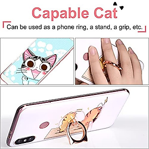 Cat Phone Ring Holder - EI Sonador Clear Cell Phone Ring Holder Transparent Stand Finger Grip (1 Silver + 1 Rose Gold Cat)
