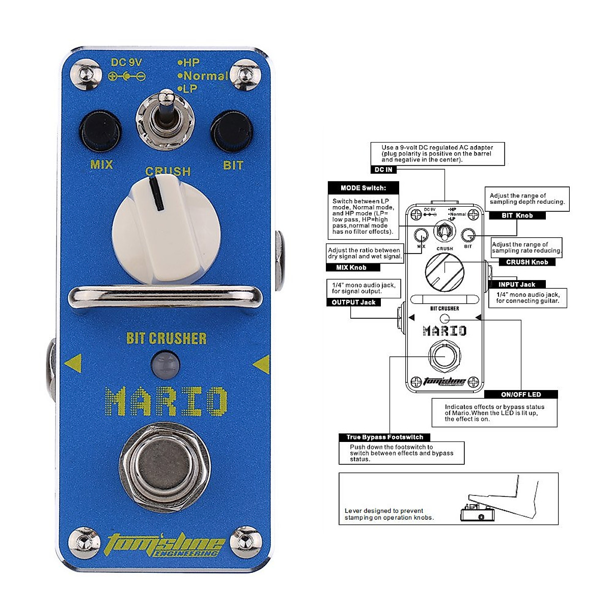 AMO-3 Mario Bit Crusher Electric Guitar Effect Pedal Mini Single Effect with True Bypass