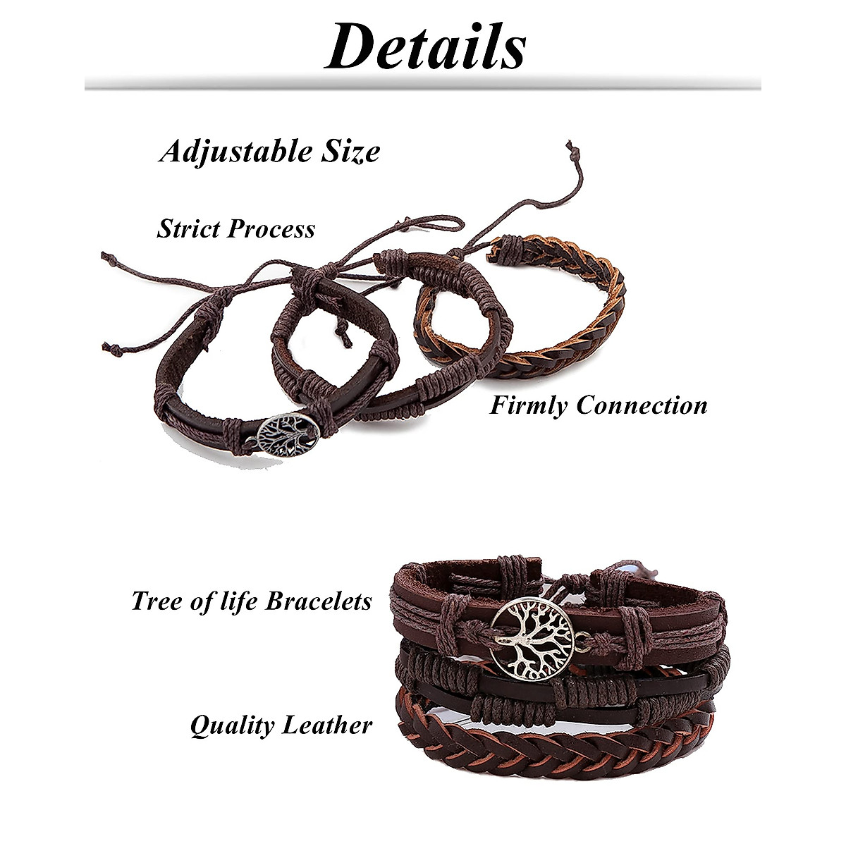 Tornito 15Pcs Braided Leather Bracelet String Wood Bead Woven Ethnic Boho Cuff Wrap Stretch Wristbands Bracelets Set for Men Women Size Adjustable