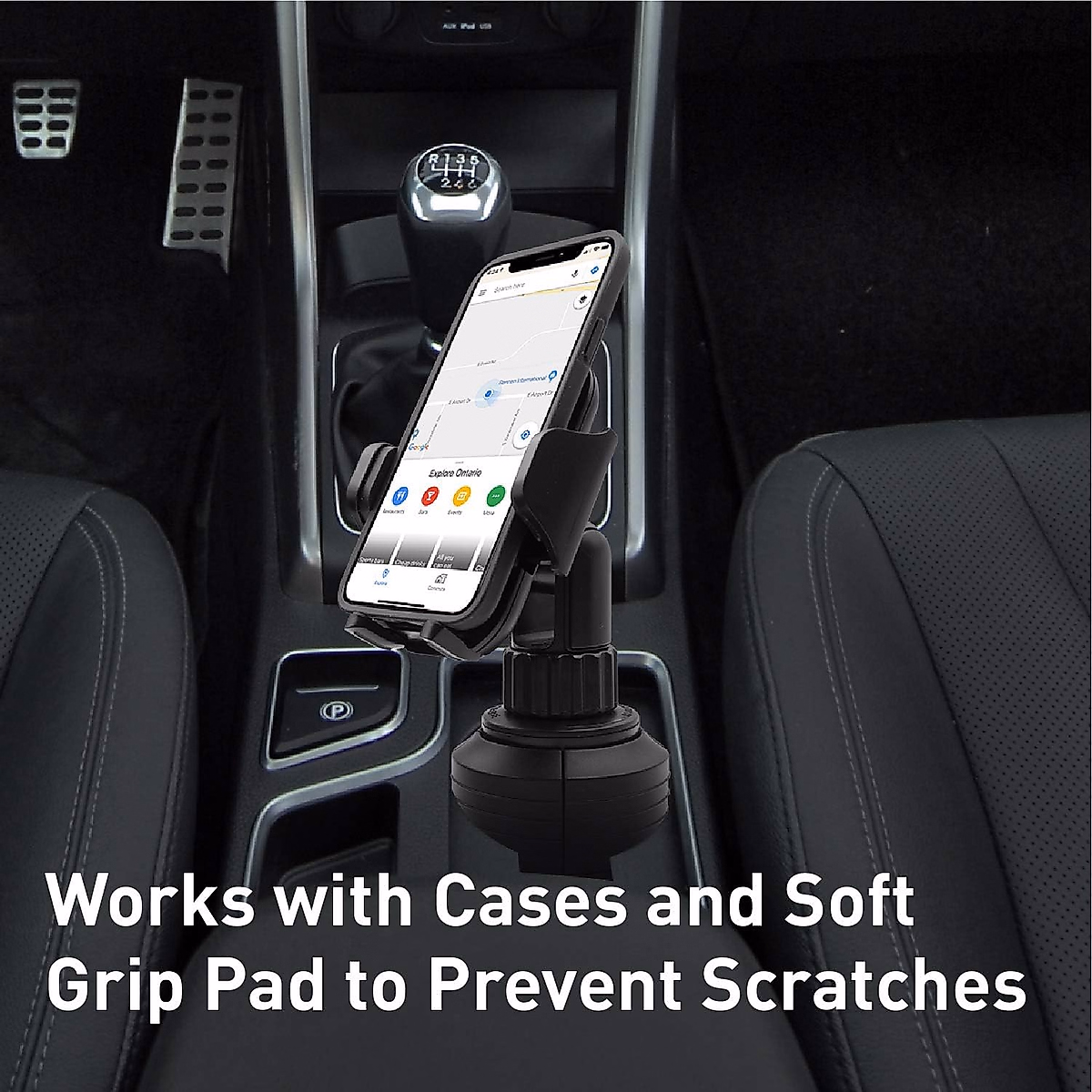 Macally Cup Holder Phone Mount, [Upgraded] Cell Phone Holder for Car Cup Holder with Universal Cup Phone Holder for iPhone, Samsung, Smartphone - Cupholder Phone Holder for Car, Truck, Golf Cart