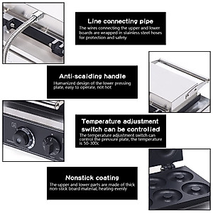 Donut Maker Machine Electric Doughnut Baker Maker Machine 110V Commercial Use Nonstick, Temperature 122-572℉,Commercial Waffle for Restaurant and Home Use (6 Holes Donut Maker)