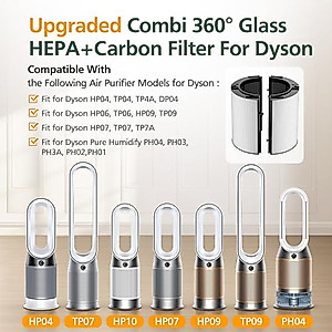 360° Combi 2 in 1 HEPA + Carbon Filter for Dyson TP04 HP04 TP07 TP06 HP06 TP4A TP7A PH02 PH01 PH03 PH04 PH3A HP09 TP09 HP07 HP10 TP10 HP4A HP7A DP04 Air Purifi-er, H13 True HEPA Filter #965432-01