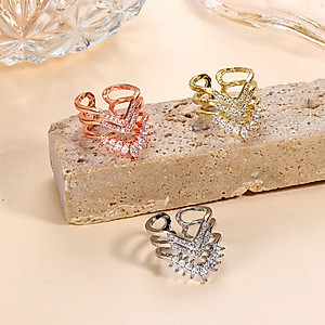 HAIAISO Gold Rings for Women 14k Gold Plated V Shaped Chevron Rings Cubic Zirconia Adjustable Knuckle Statement Rings