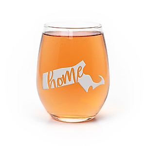 Massachusetts State Stemless Wine Glass - Massachusetts Gift, Massachusetts Wine Glass, Massachusetts Fan Gift
