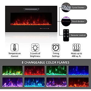 AMERLIFE 68'' Fireplace TV Stand with 40'' Fireplace, Modern High Gloss Fireplace Entertainment Center with LED Lights for TVs up to 78'', TV Console with Glass Shelves for Living Room, White & Black