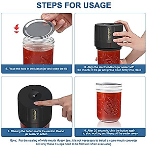 Vigeev Electric Mason Jar Vacuum Sealer, Cordless Vacuum Sealer Kit for Wide-Mouth & Regular-Mouth Mason Jars, for Food Storage and Fermentation, Black