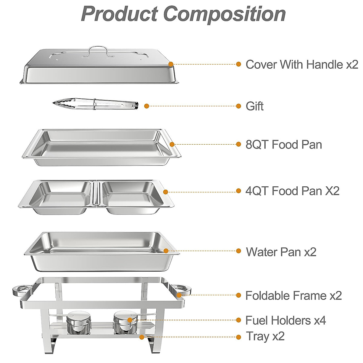 Lifezcime 2 Pack Chafing Dishes Buffet Set, 8QT Stainless Steel Chafers with Foldable Frame, Catering Food Warmers with Full Size & Half Size Pans for Weddings, Party, Banquet