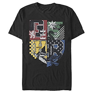 Harry Potter Men's House Crests Short Sleeve Tee Shirt, Black, Large