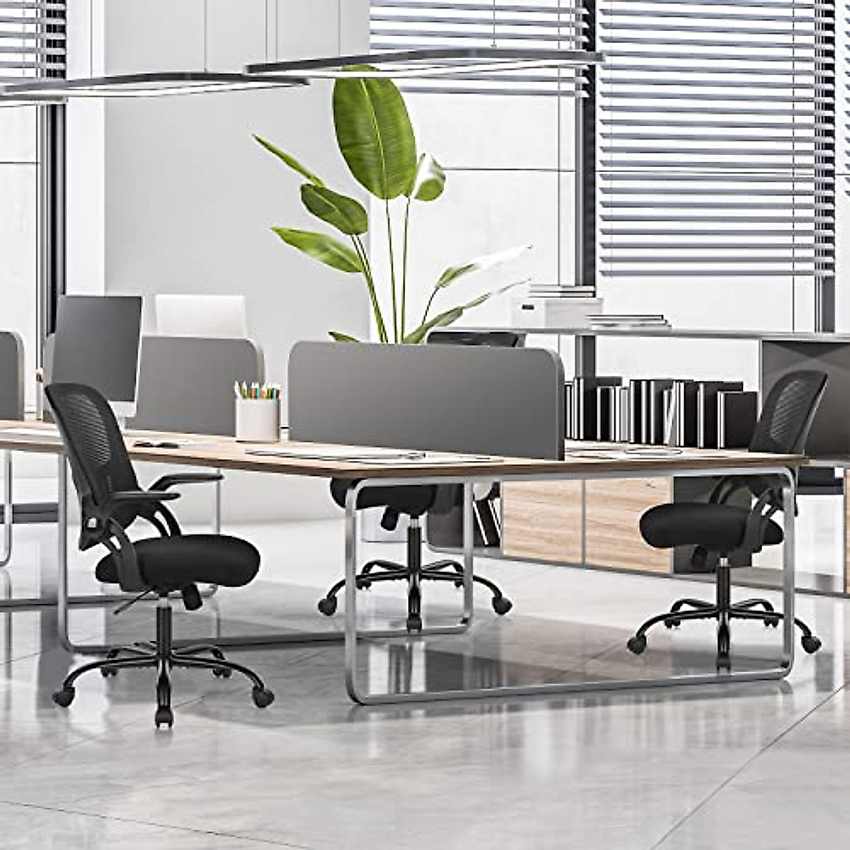 Ergonomic Office Chair with Flip-Up Arms, Home Office Desk Chairs with Wheels, Lumbar Support - Swivel Rolling Mesh Chair with Rock & Lock for Gaming- Computer Chair with Breathable Design