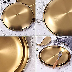 Retro Metal Round Gold Tray, Western Steak Round Serving Dishes, Stainless Steel Dining Plate, European Style Serving Cake Tray Kitchen Tool(23cm)