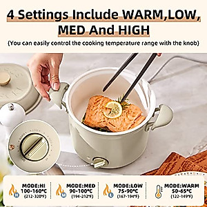 soseki Hot Pot Electric, 1.0L Electric Cooker with Non-Stick Pot, 800W Small Ramen Cooker Made of Stainless Steel For 1-2 people, Electric Pot For Oatmeal,Macaroni,Borscht(Gray)