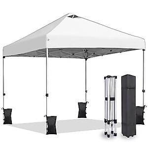 CAJECUS 8' x 8' Pop Up Canopy with Air Vent on The Top, Durable Easy Beach Canopy Tent, Waterproof Outdoor Canopy with 3 Adjustable Height, Roller Bag, 4 Sand Bags, 4 Ropes and 8 Stake
